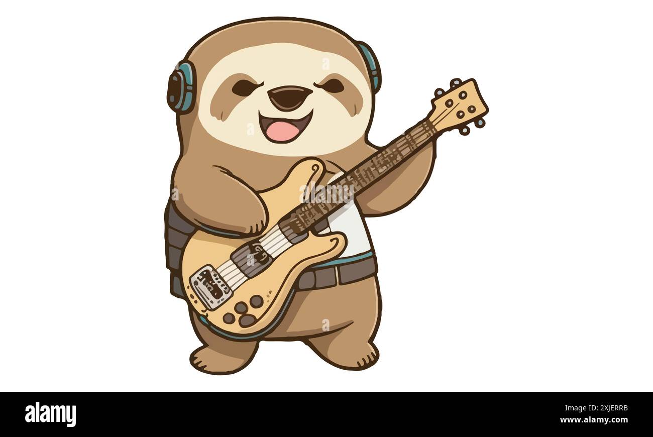Sloth Playing A Guitar Vector Illustration Stock Vector Image & Art - Alamy