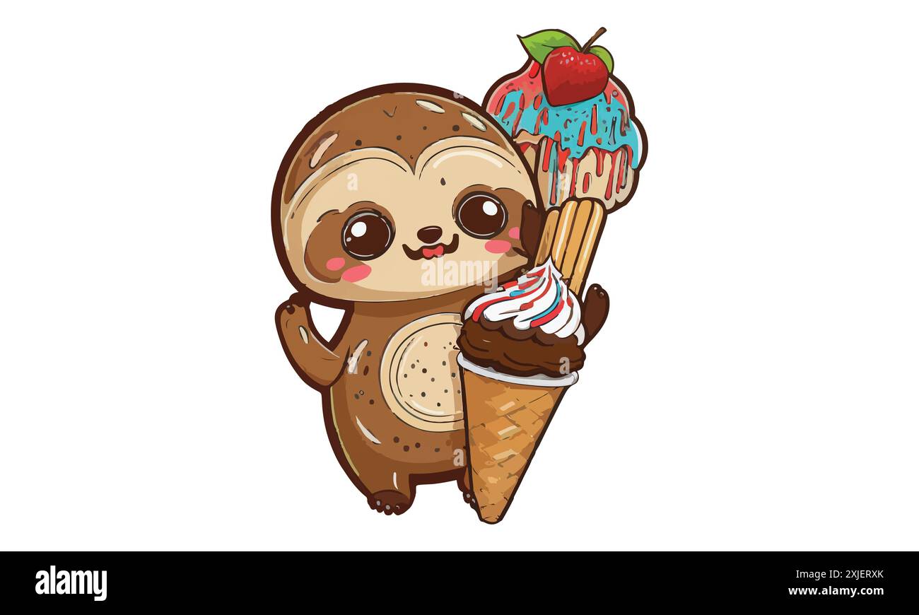 Sloth Eating Ice Cream Vector Illustration Stock Vector Image & Art - Alamy