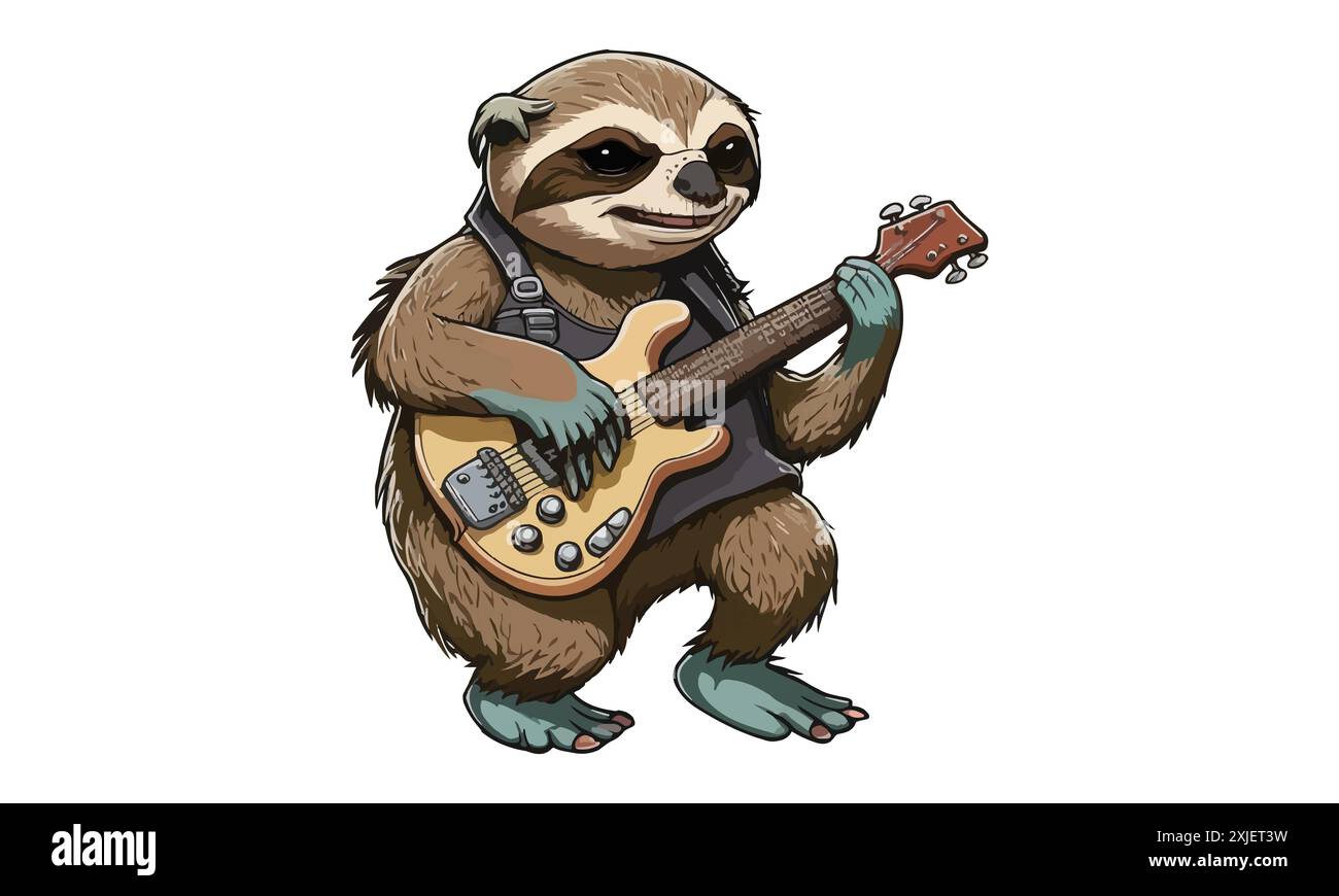 Sloth Playing A Guitar Vector Illustration Stock Vector Image & Art - Alamy