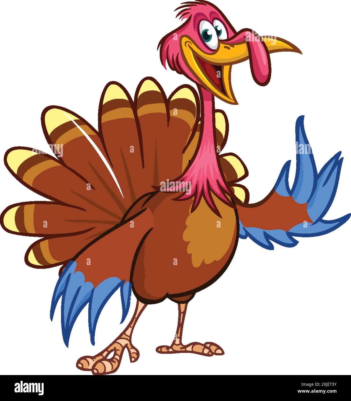Cartoon happy cute thanksgiving turkey bird waving wings. Vector ...