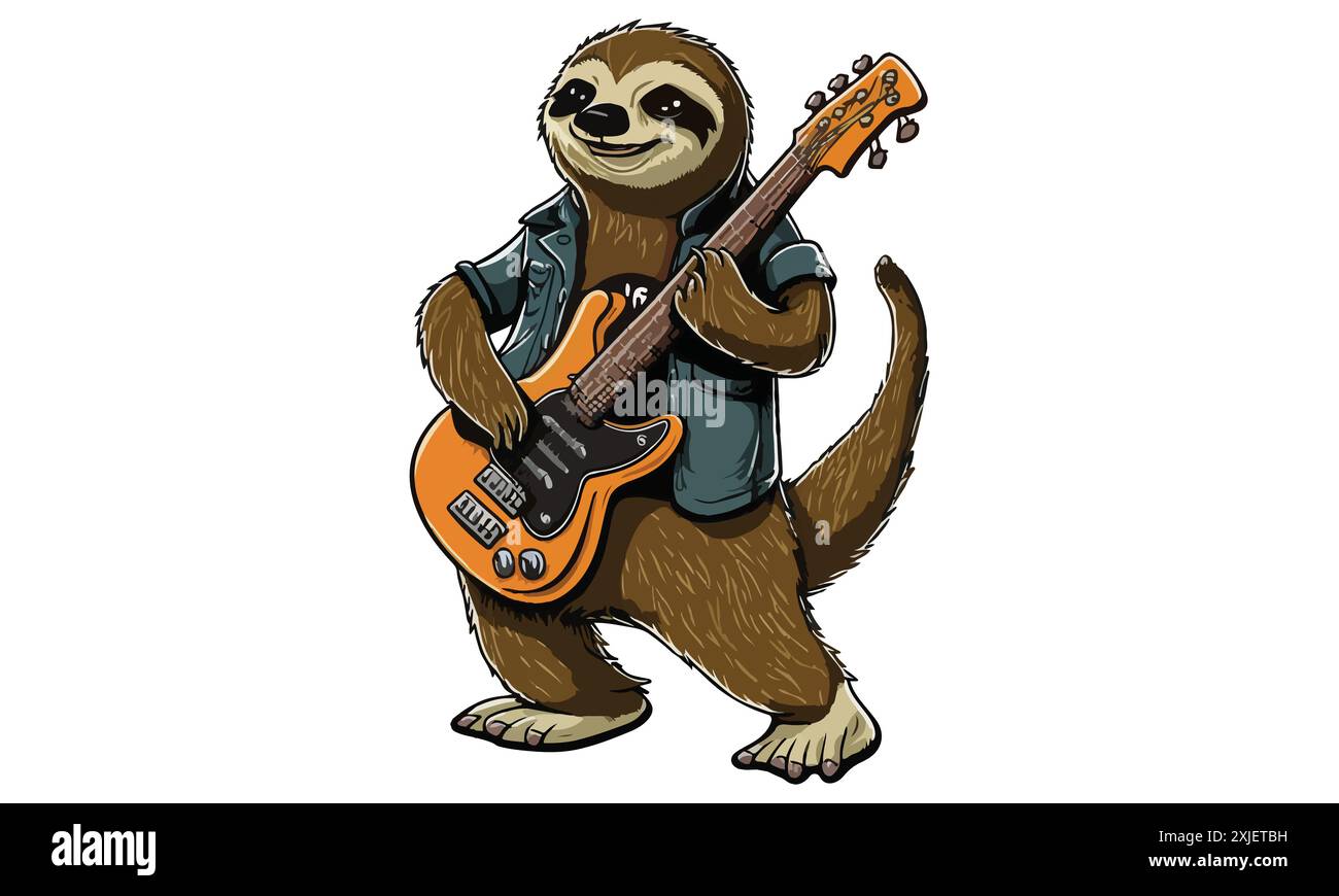 Sloth Playing A Guitar Vector Illustration Stock Vector Image & Art - Alamy