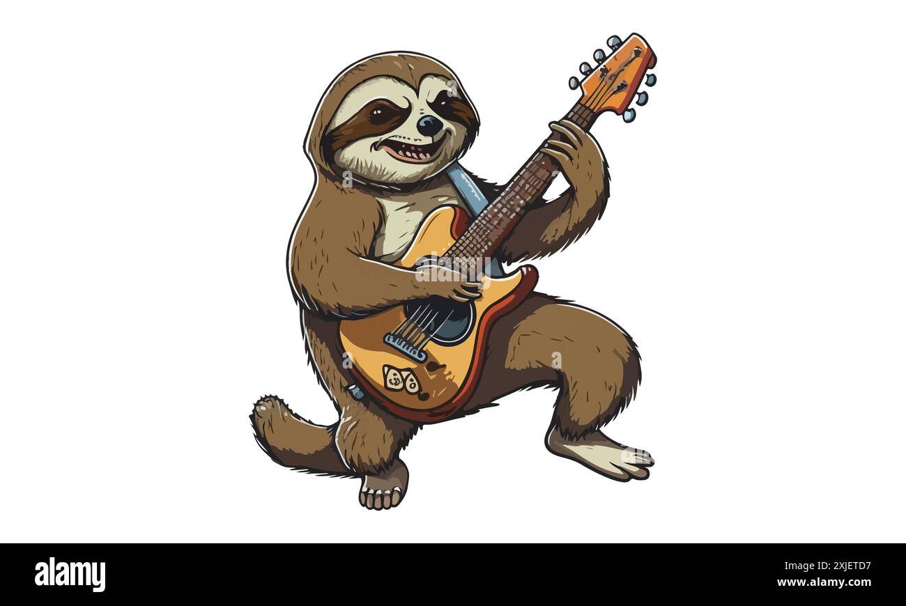 Sloth Playing A Guitar Vector Illustration Stock Vector Image & Art - Alamy