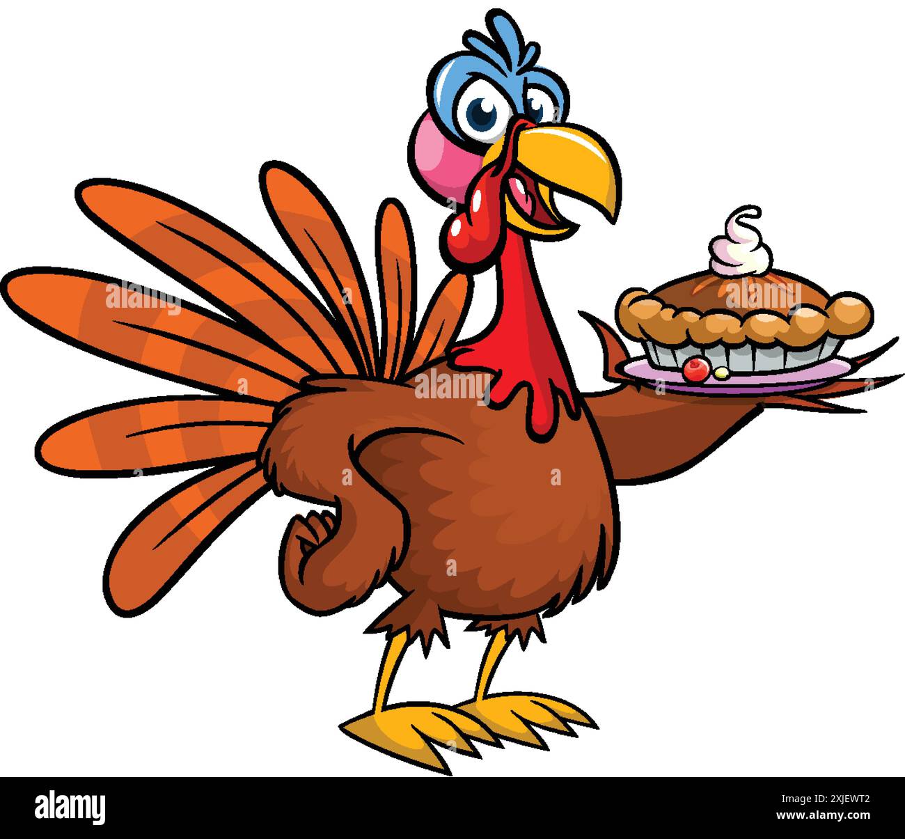 Cartoon happy cute thanksgiving turkey bird. Vector illustration ...
