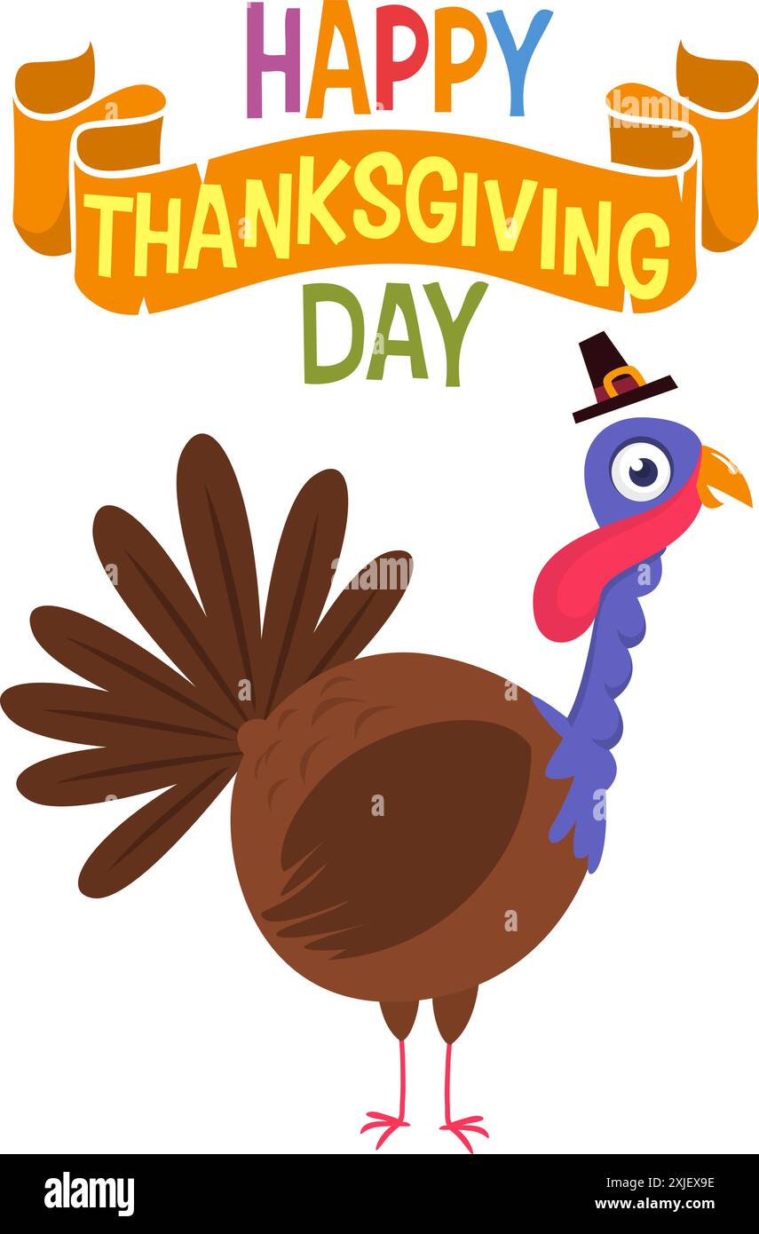 Cartoon happy cute thanksgiving turkey bird. Vector illustration ...