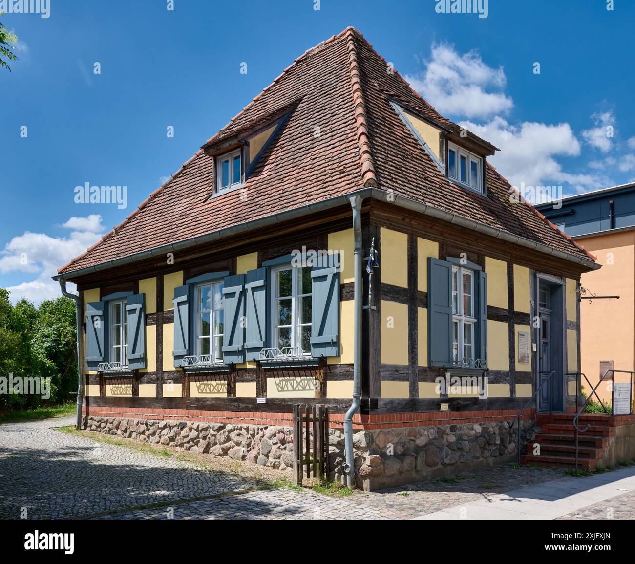 historic Akzise house, typical historic half-timbered houses in Templin ...