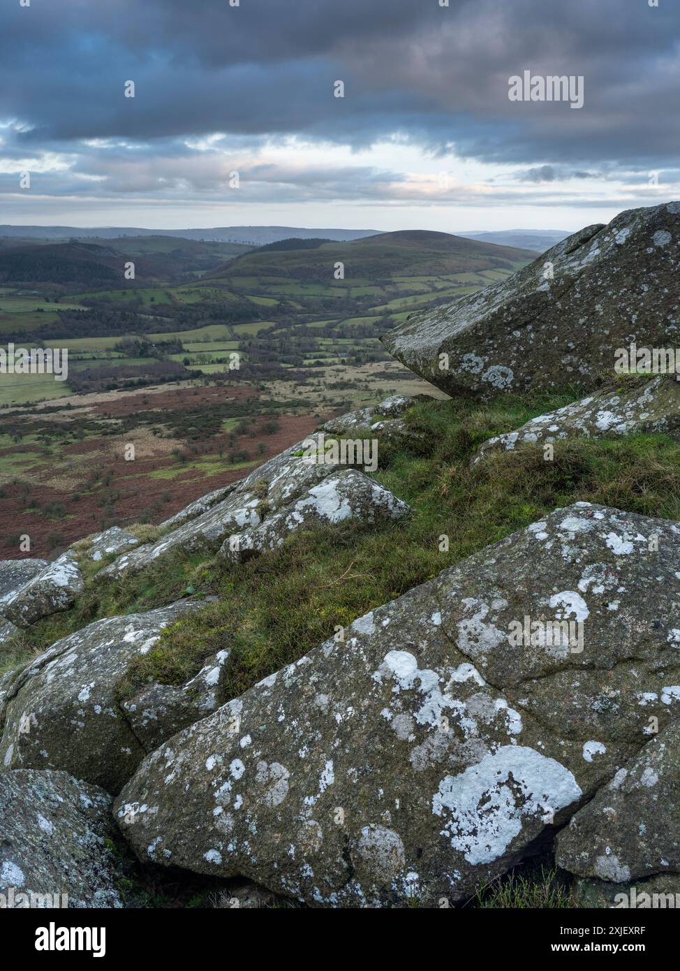 A view into Shropshire from the top of Corndon Hill which lies on the ...