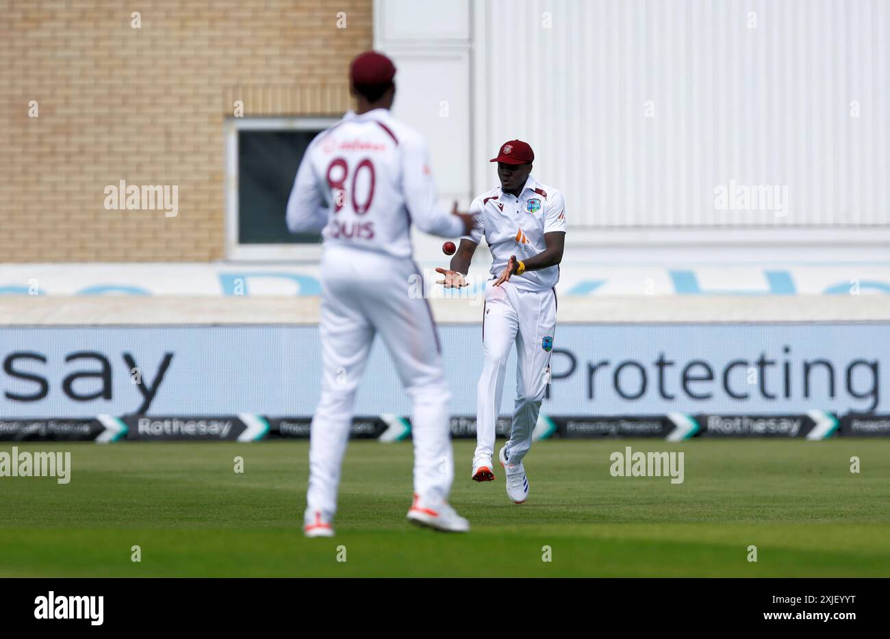 West Indies' Alzarri Joseph (right) catches out England's Joe Root (not ...