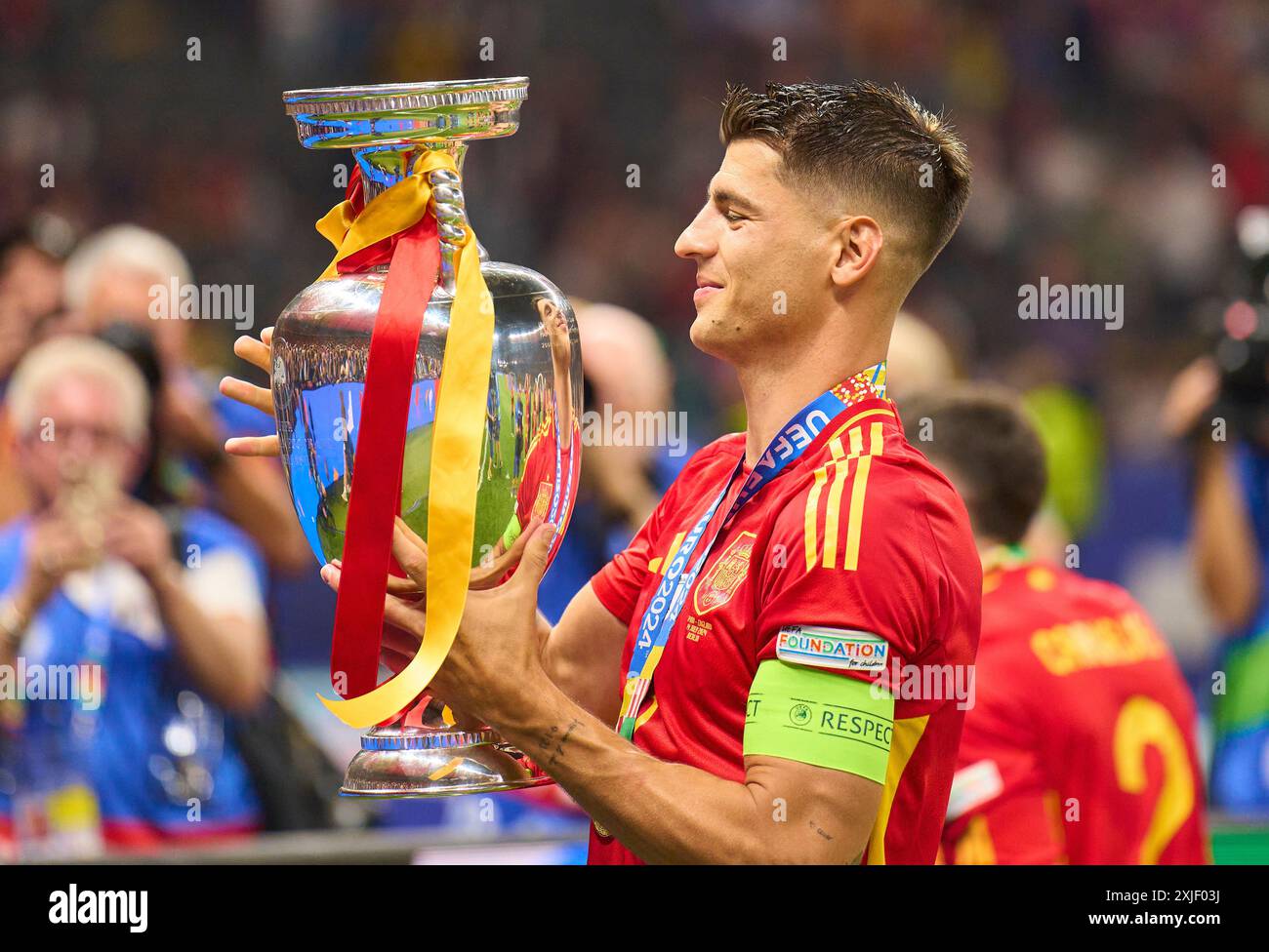 Alvaro Morata, ESP 7 celebrate with trophy after the final match SPAIN - ENGLAND 2-1 of the UEFA ...