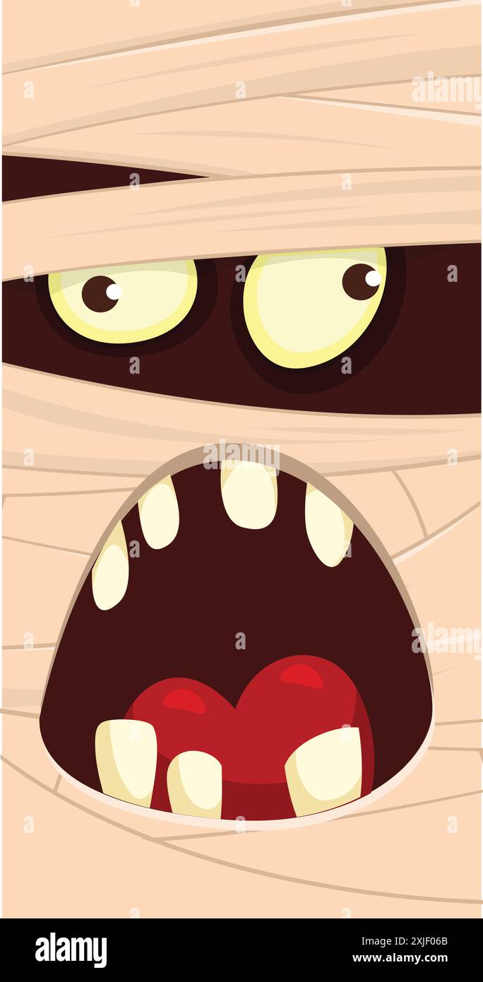 Scary cartoon monster mummy face vector. Cute square avatar or icon ...