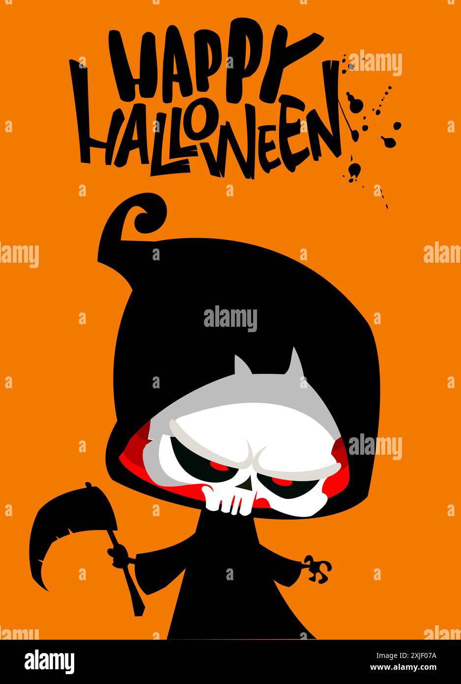 Cartoon grim reaper with scythe. Halloween scary death character ...
