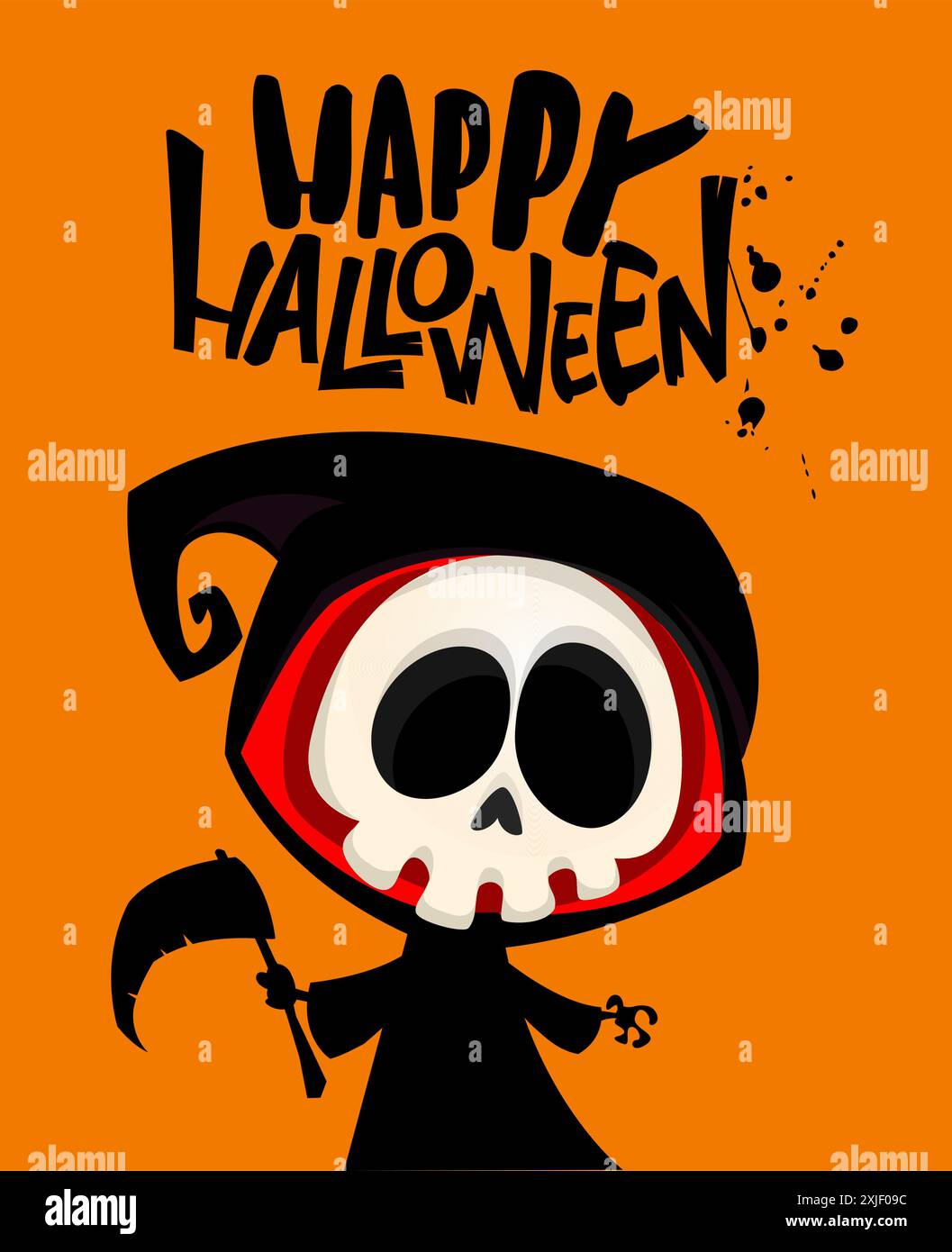 Cartoon grim reaper with scythe. Halloween scary death character ...