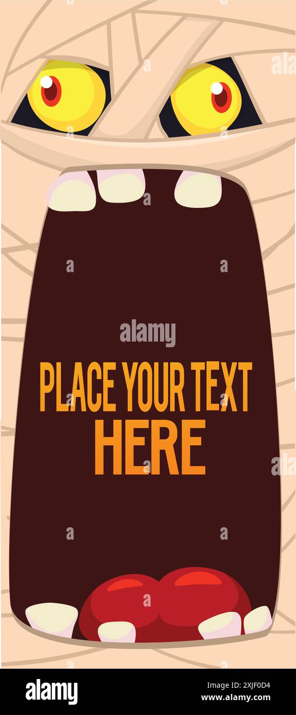 Scary cartoon monster mummy face vector. Cute square avatar or icon ...