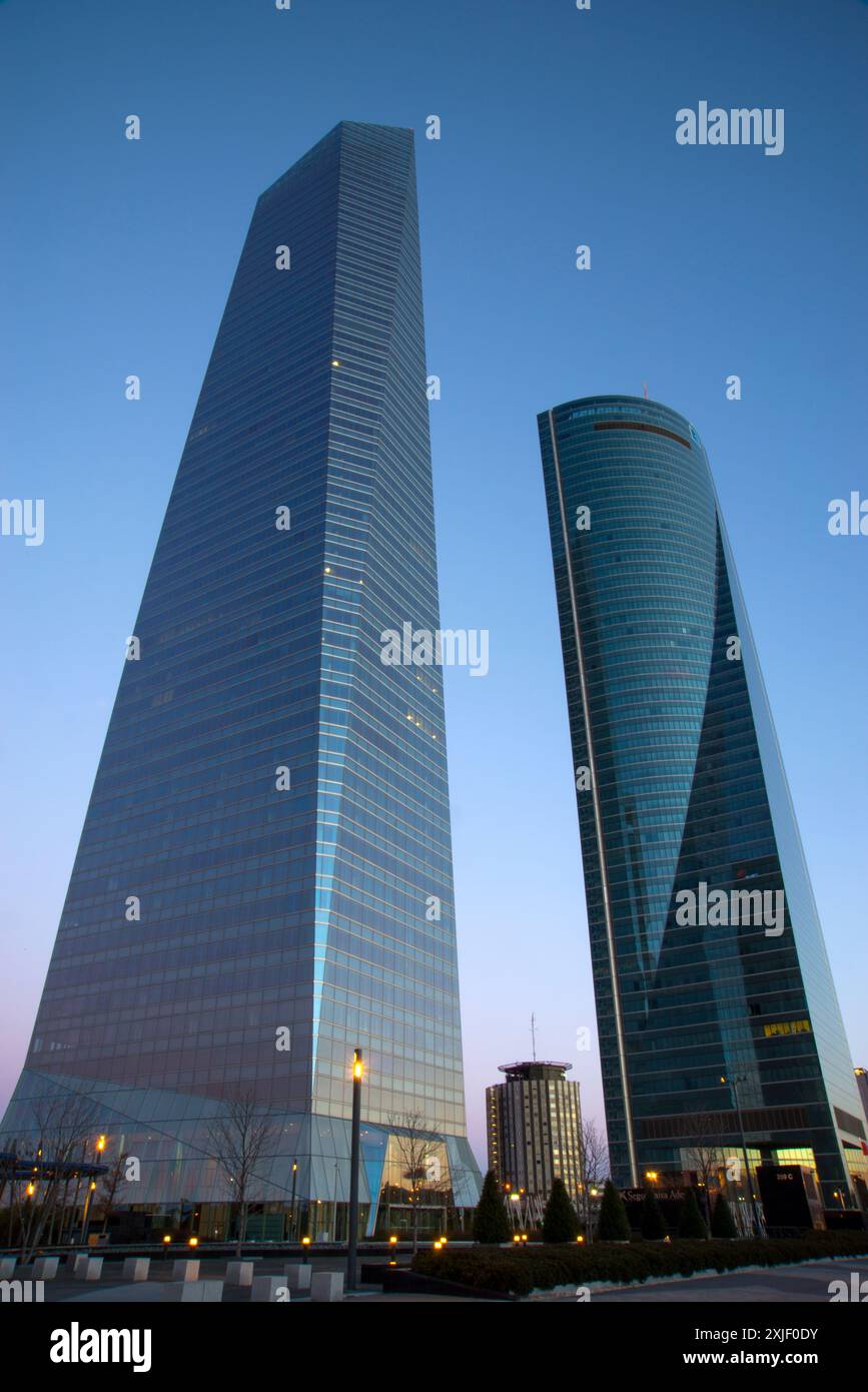 Cristal Tower and Espacio Tower at dawn. CTBA, Madrid, Spain Stock ...