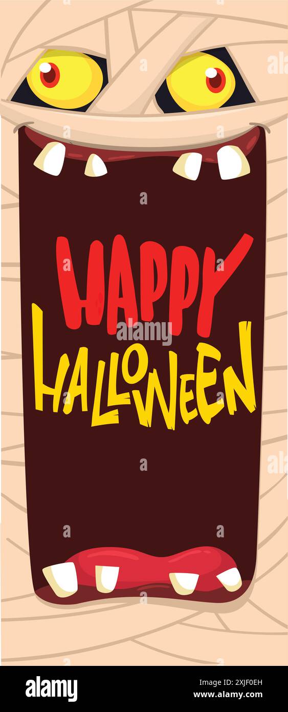 Scary cartoon monster mummy face vector. Cute square avatar or icon ...