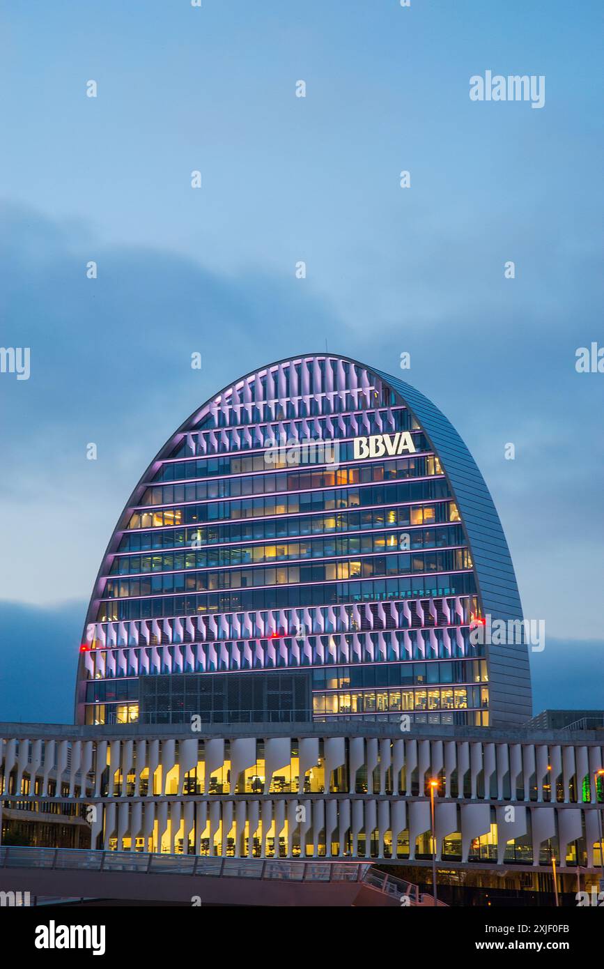La Vela building, night view. Sanchinarro, Madrid, Spain Stock Photo ...