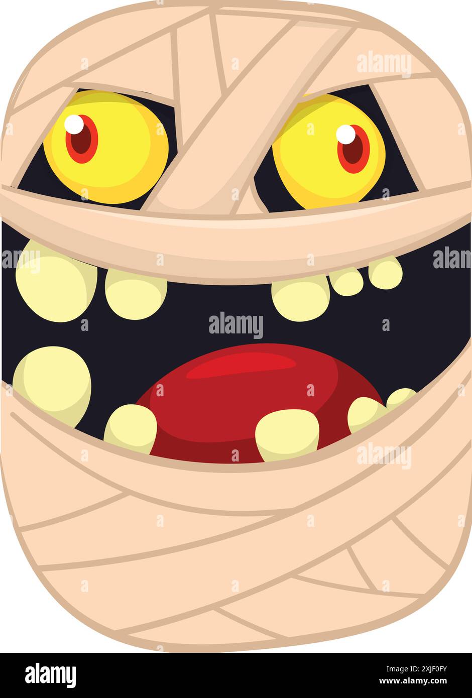 Scary cartoon monster mummy face vector. Cute square avatar or icon ...