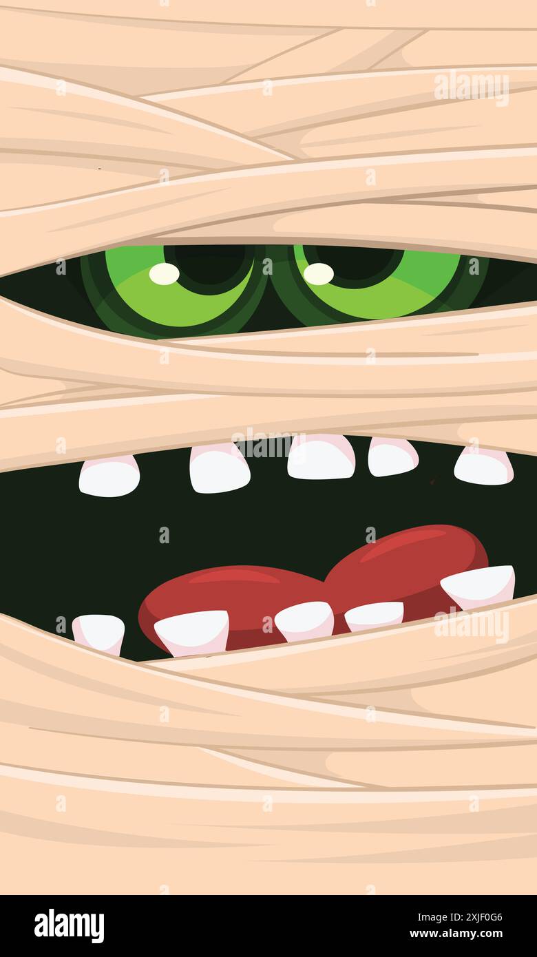 Scary cartoon monster mummy face vector. Cute square avatar or icon ...