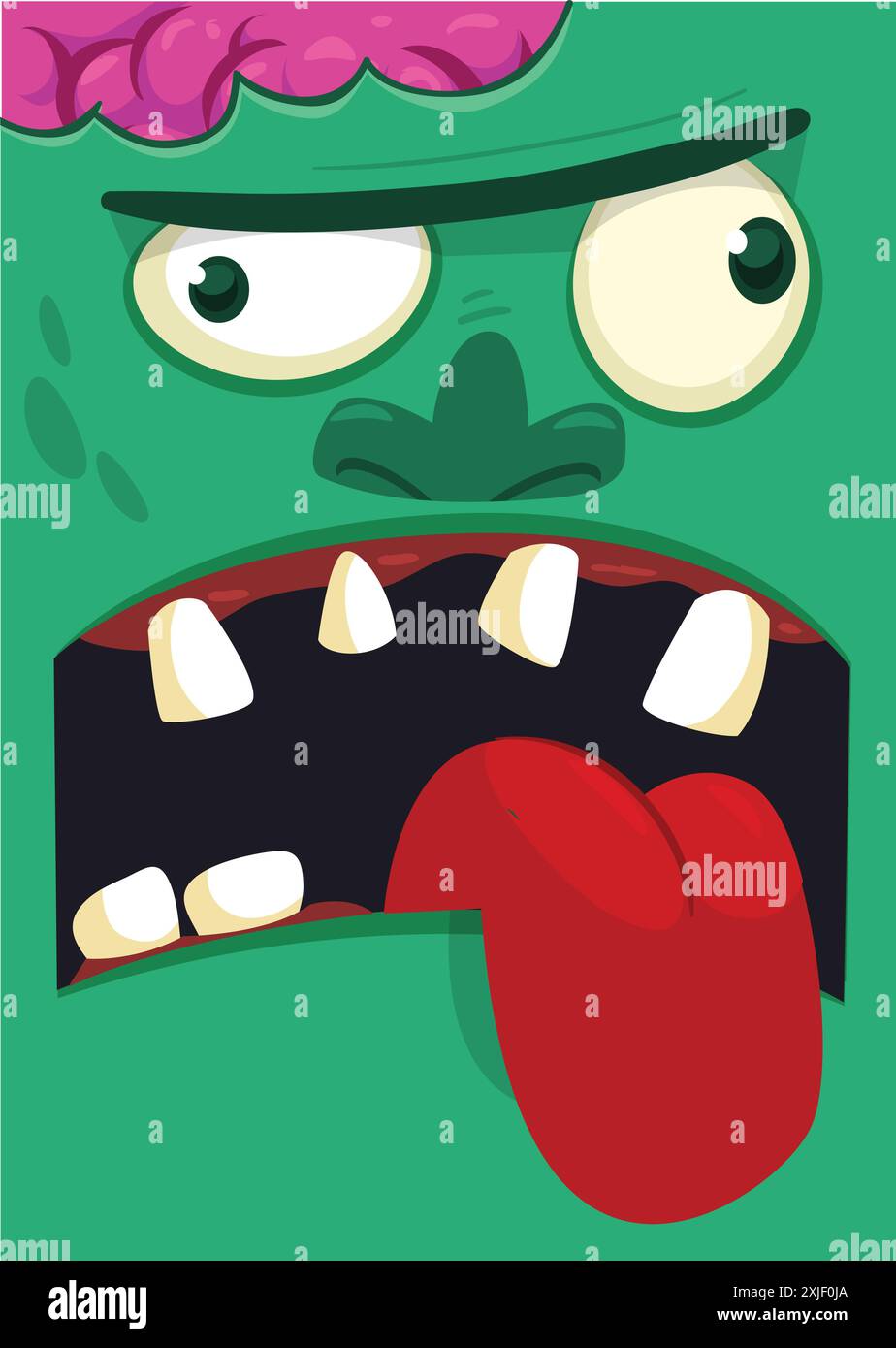 Cartoon funny green zombie character design with scary face expression ...