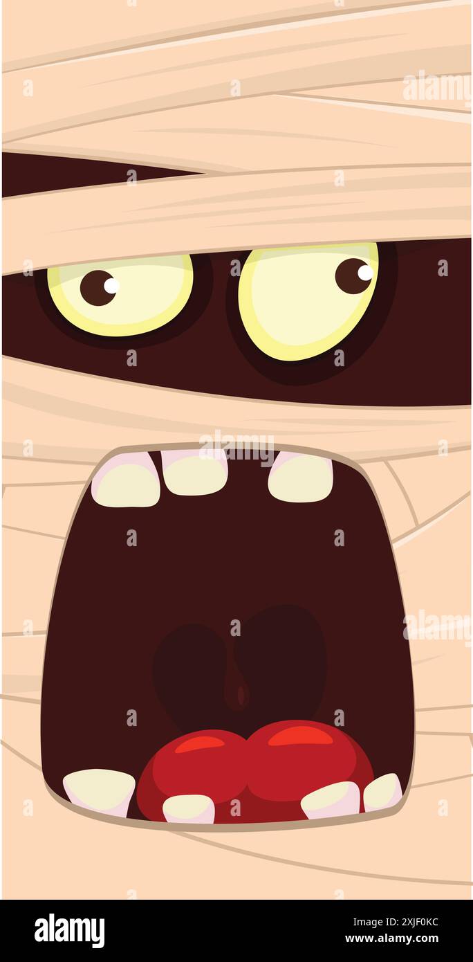 Scary cartoon monster mummy face vector. Cute square avatar or icon ...