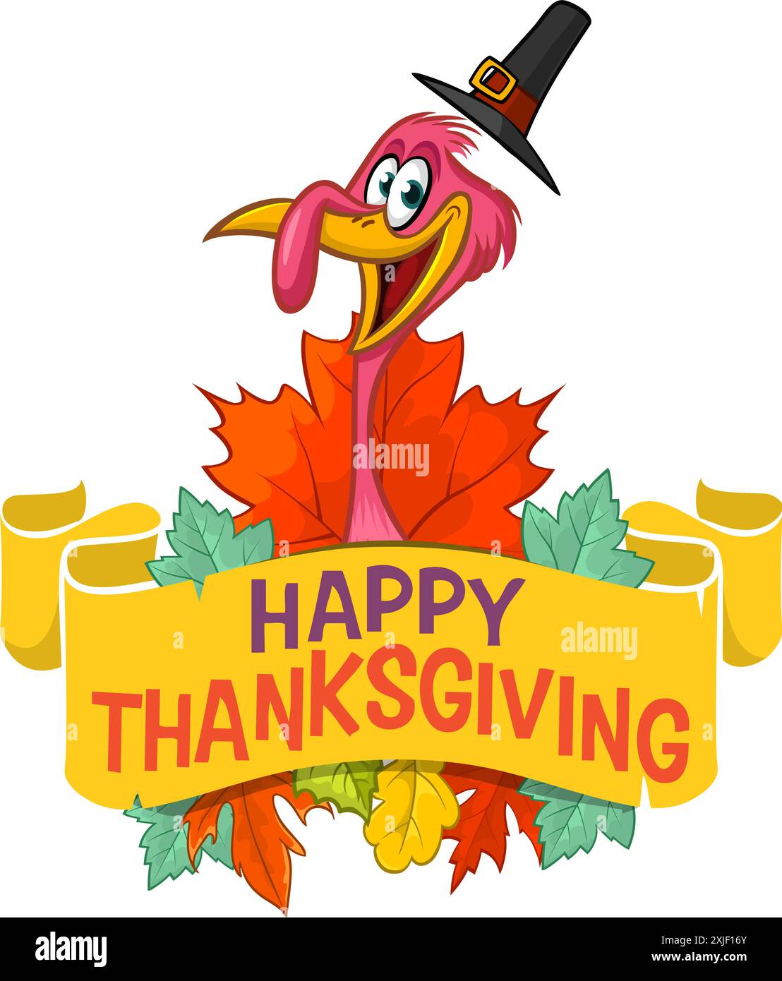 Cartoon happy cute thanksgiving turkey bird. Vector illustration ...