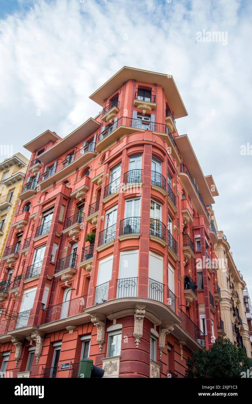 Facade of building. Manuel Becerra Square, Madrid, Spain Stock Photo ...