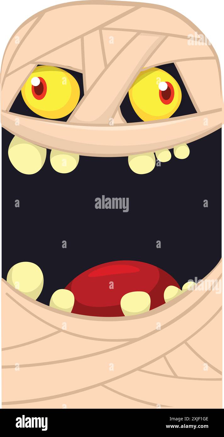 Scary cartoon monster mummy face vector. Cute square avatar or icon ...