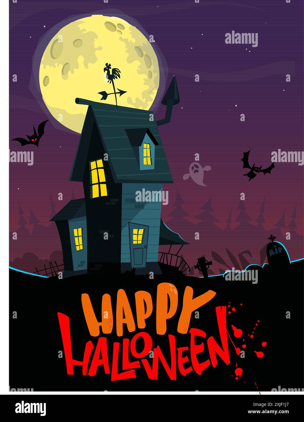 Halloween haunted house cartoon illustration. Vector horror scary ...