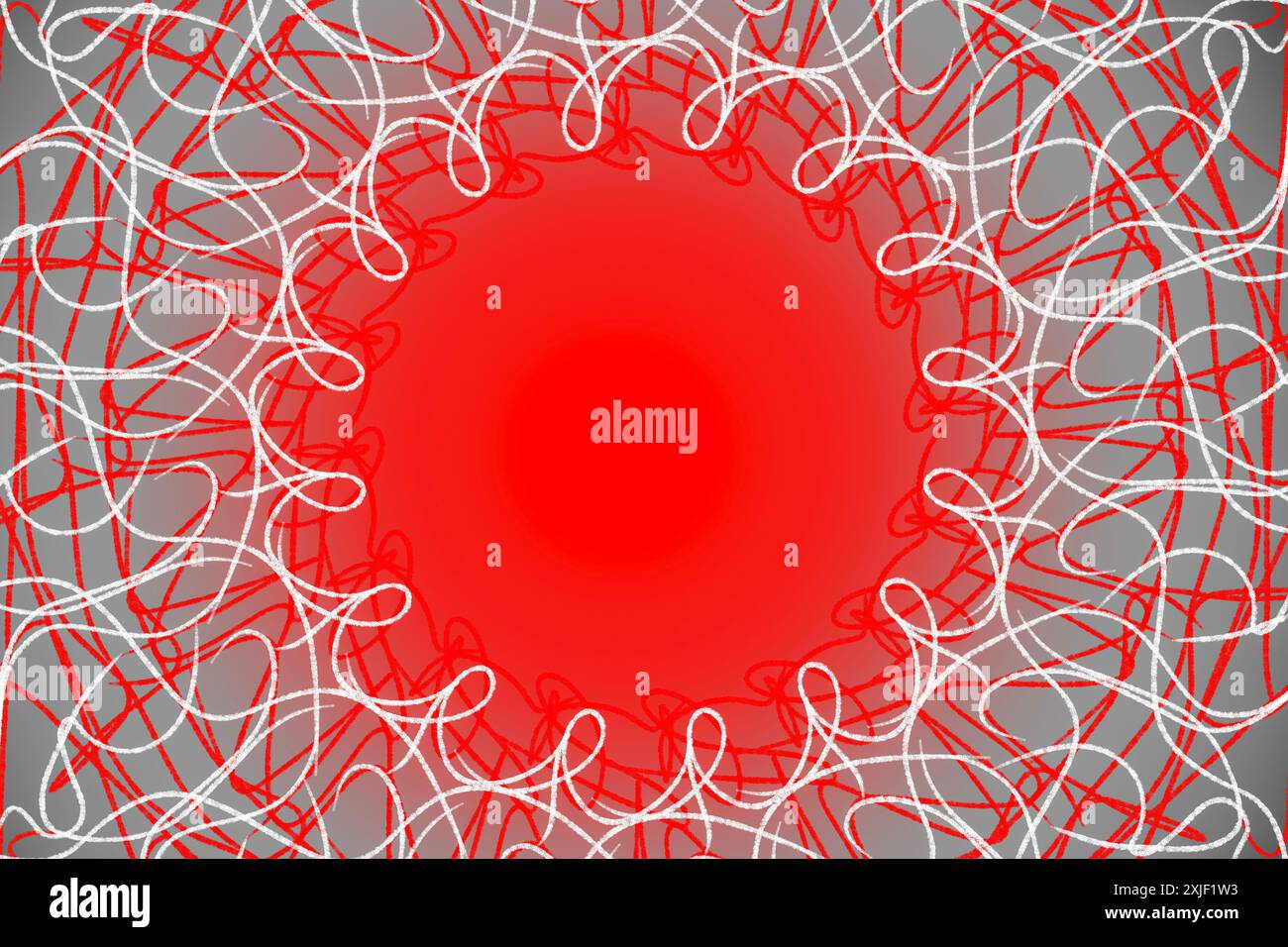 Abstract red background with white lines and swirls in the center of ...
