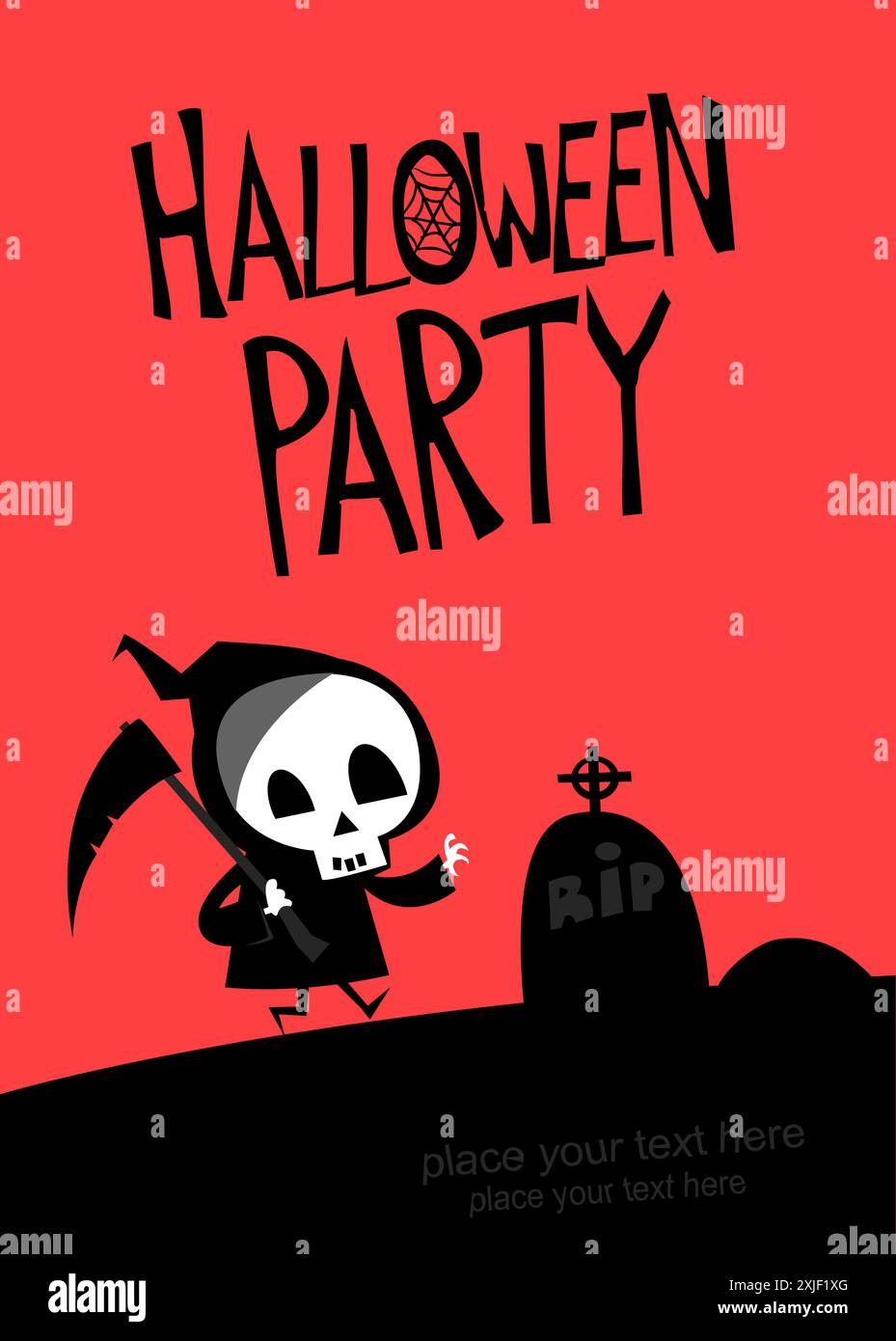 Cartoon grim reaper with scythe. Halloween scary death character ...