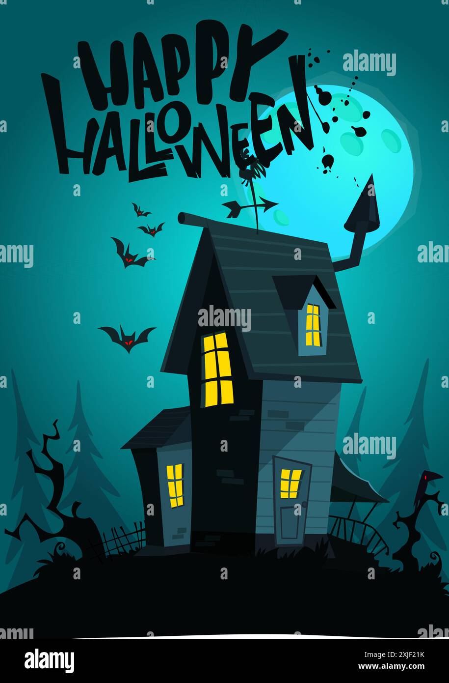 Scary Old Halloween Horrable House. Cartoon background with haunted ...