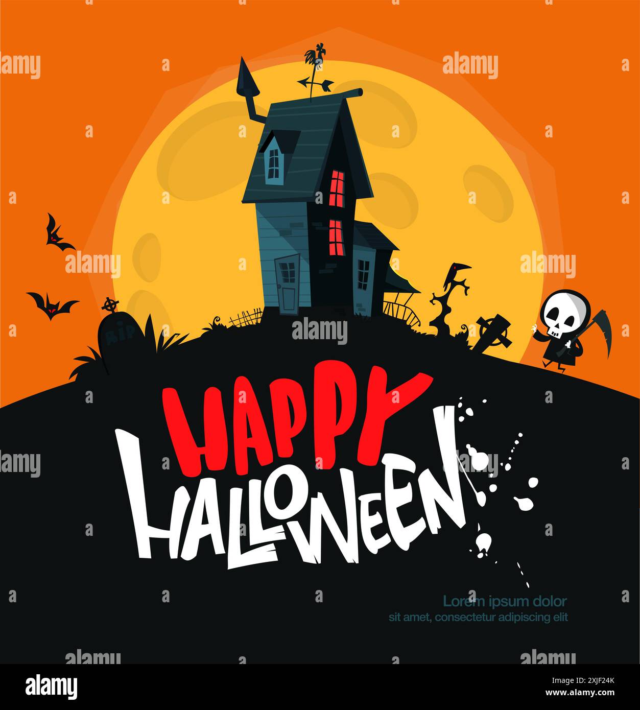 Halloween haunted house cartoon illustration. Vector horror scary ...