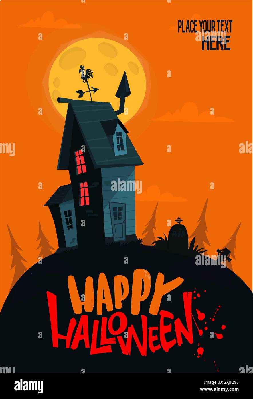 Halloween haunted house cartoon illustration. Vector horror scary ...
