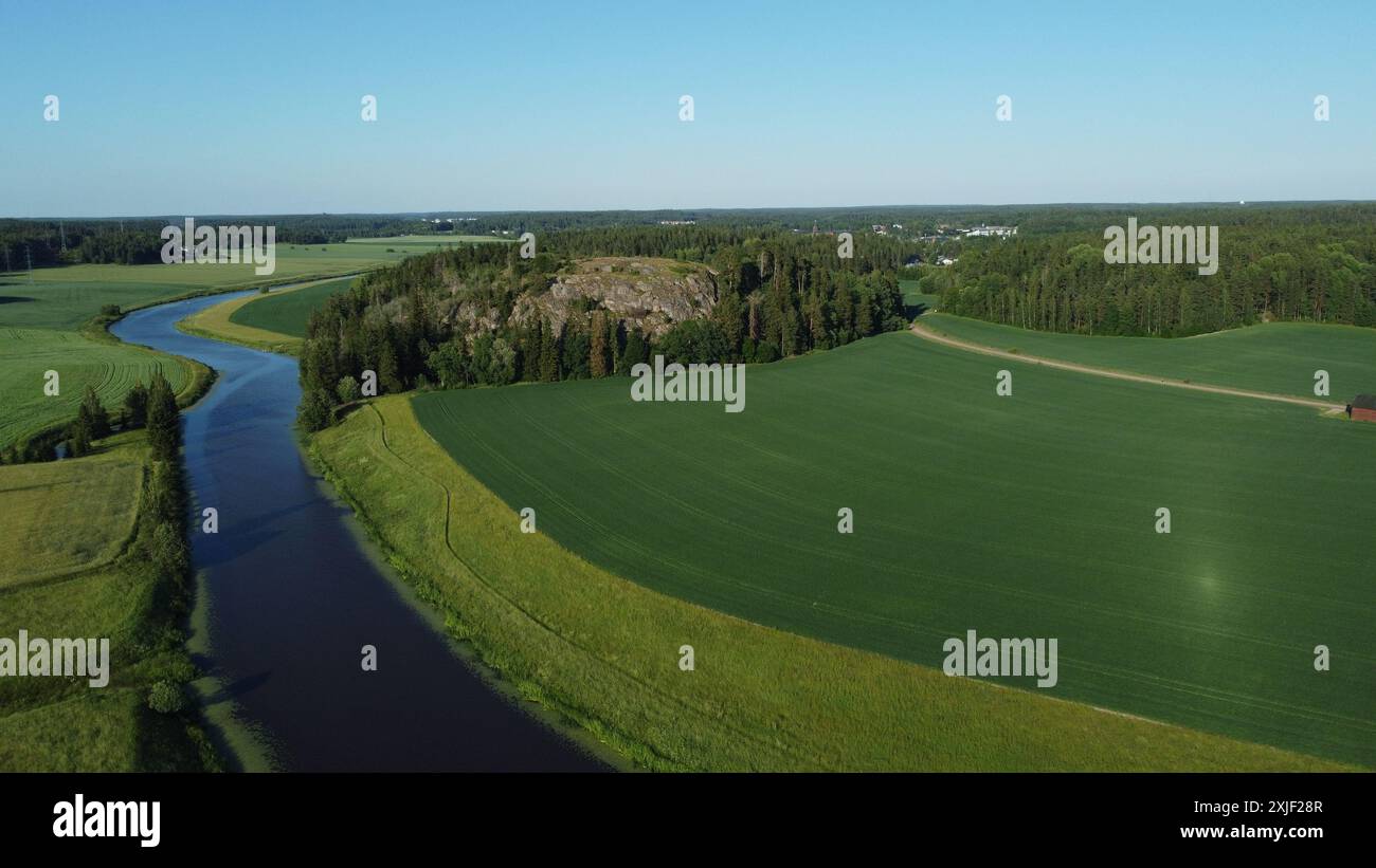 Aerial image of the old defense and observation hill. Linnavuori, Lieto ...