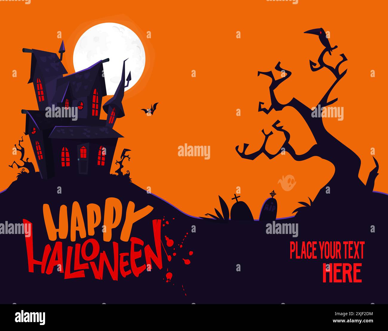 Halloween haunted house cartoon illustration. Vector horror scary ...