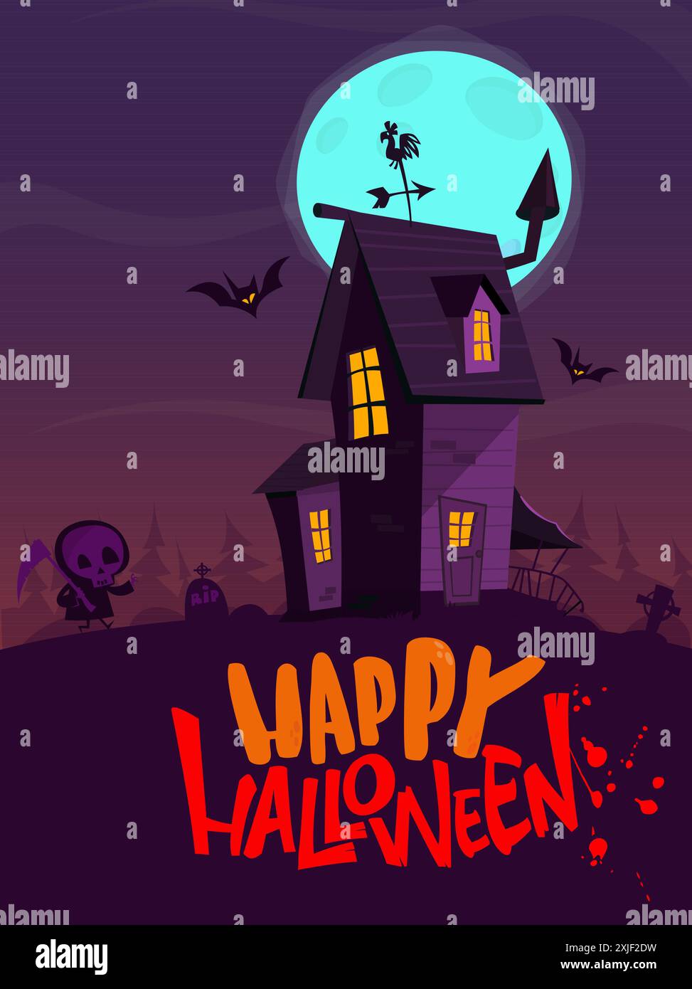 Halloween haunted house cartoon illustration. Vector horror scary ...