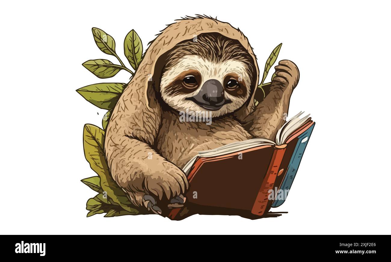 Sloth Reading A Book Vector Illustration Stock Vector Image & Art - Alamy