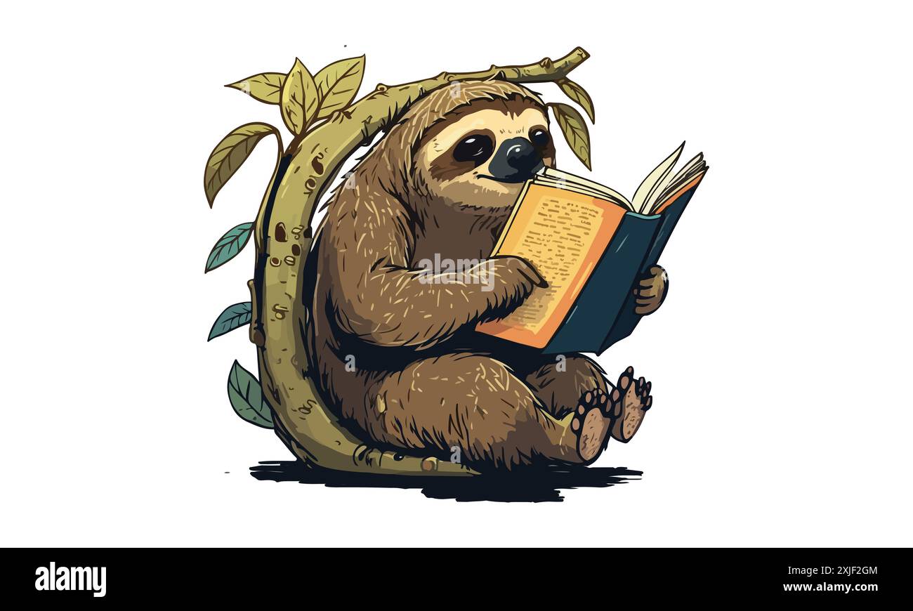 Sloth Reading A Book Vector Illustration Stock Vector Image & Art - Alamy