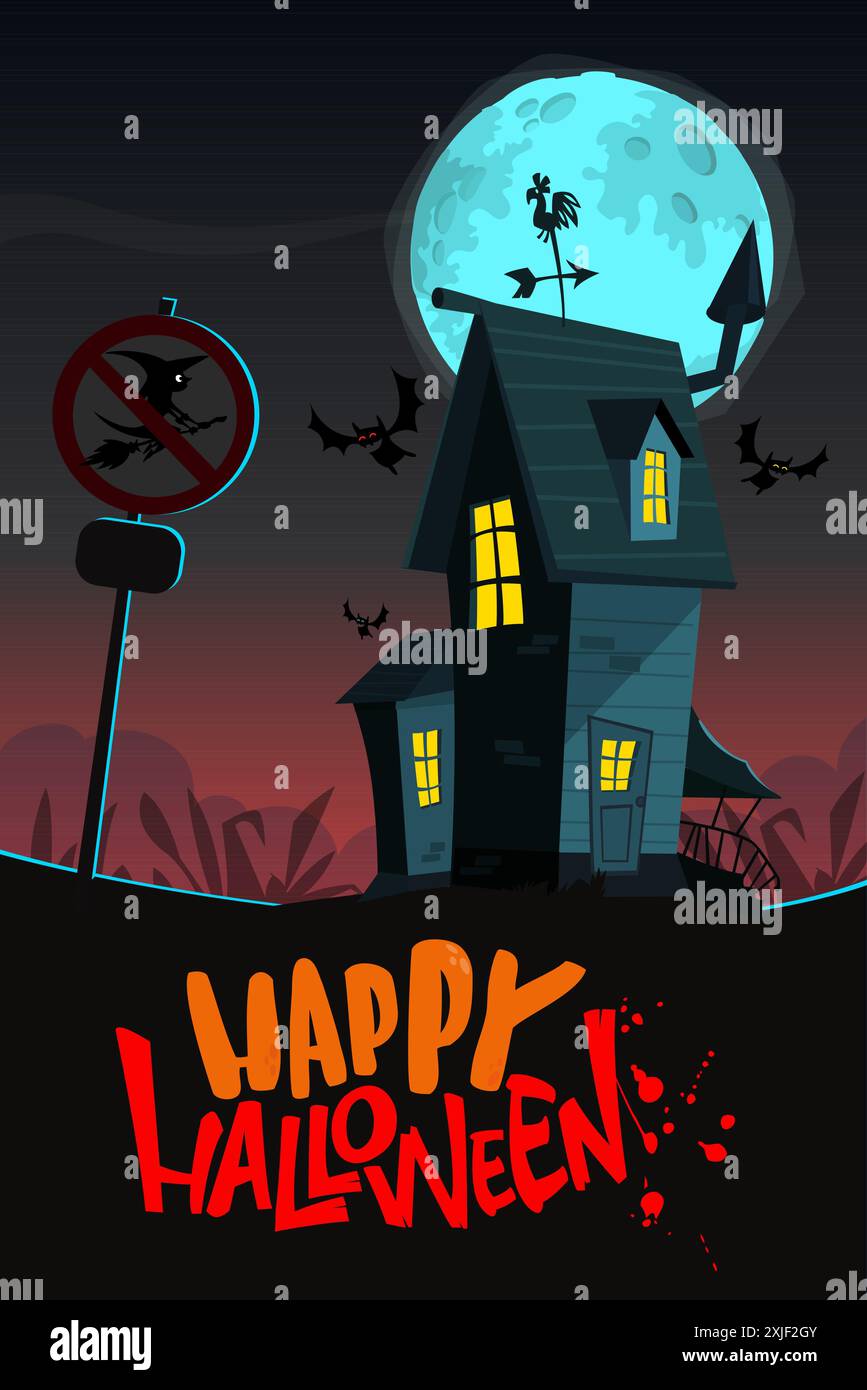 Halloween haunted house cartoon illustration. Vector horror scary ...