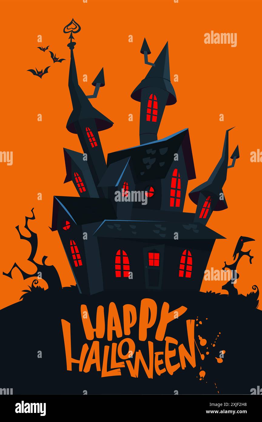 Halloween haunted house cartoon illustration. Vector horror scary ...