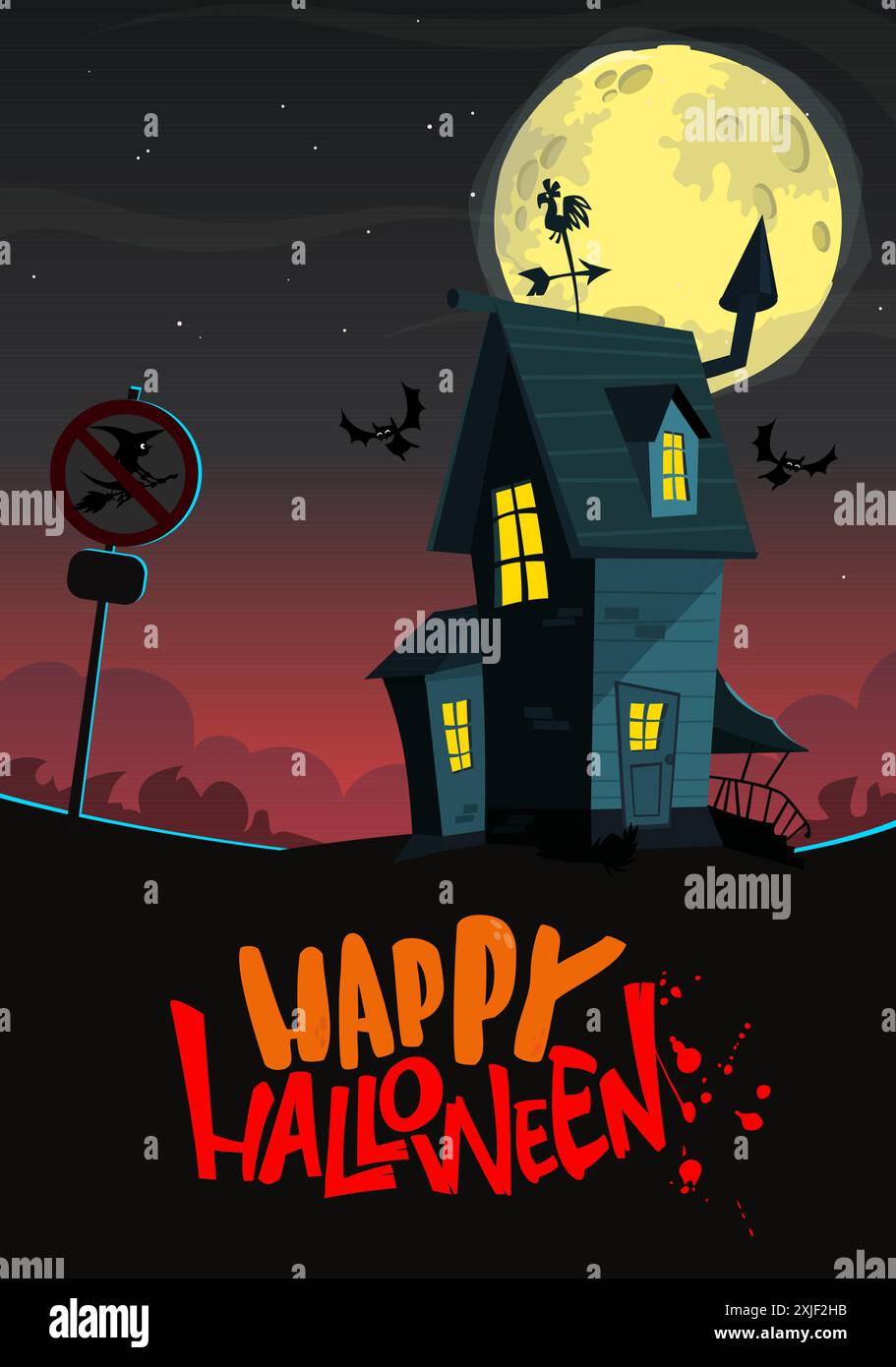 Halloween haunted house cartoon illustration. Vector horror scary ...