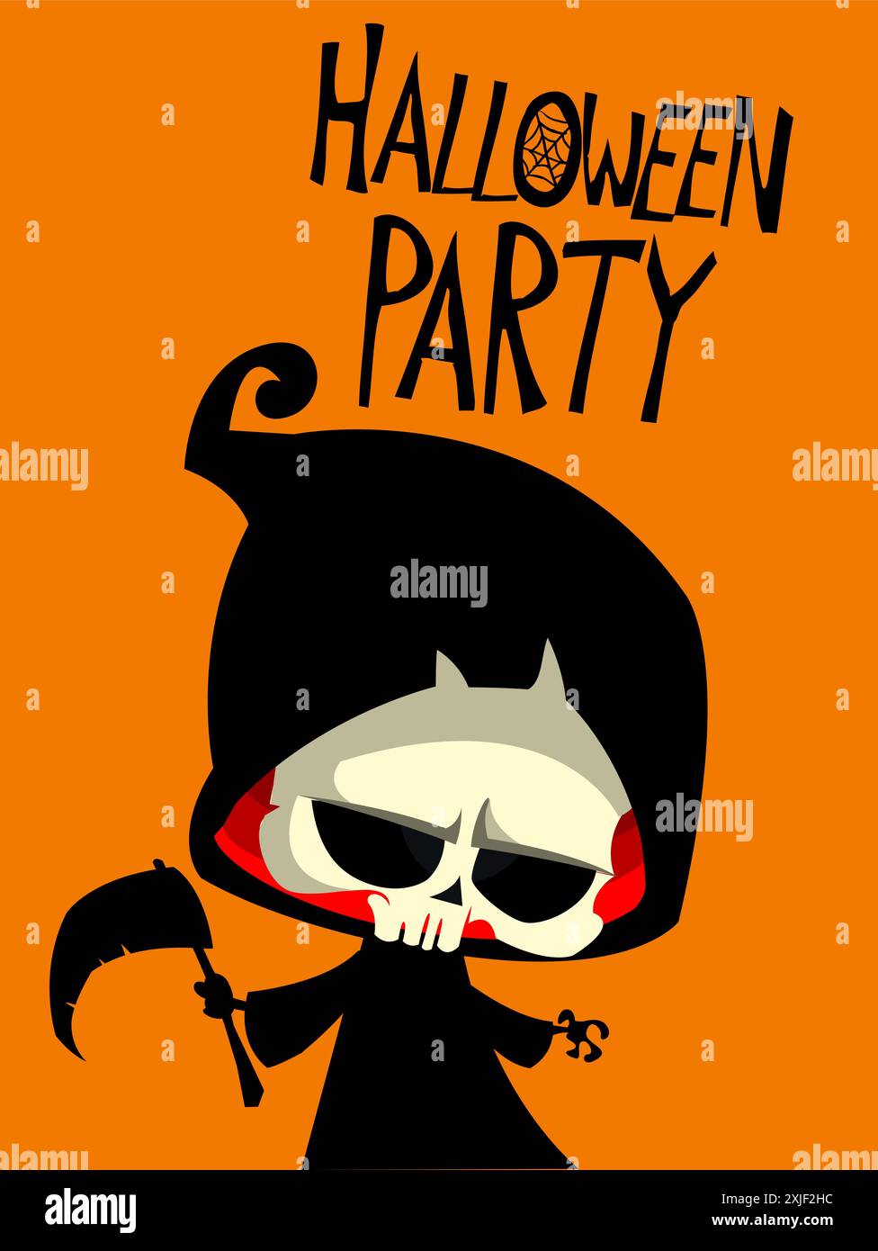 Cartoon grim reaper with scythe. Halloween scary death character ...