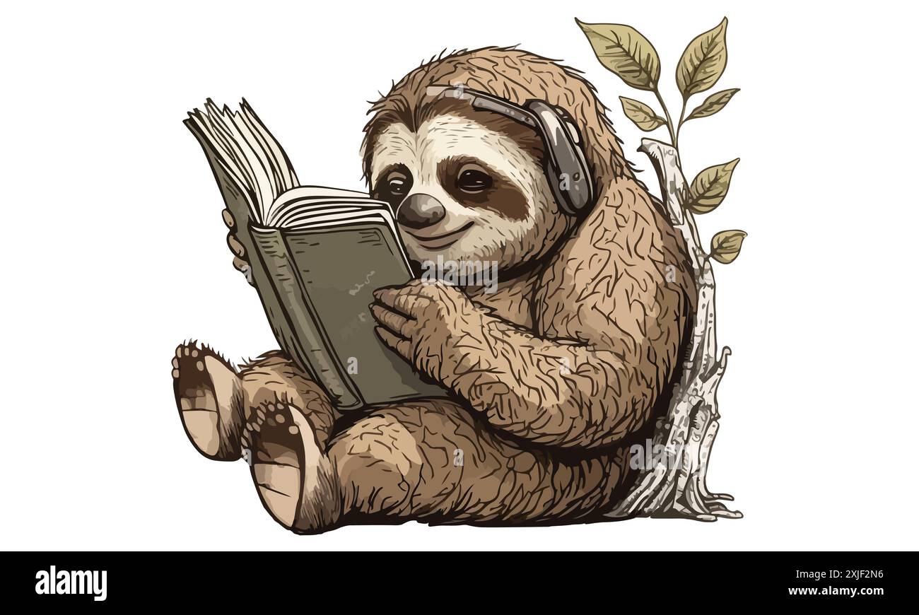 Sloth Reading A Book Vector Illustration Stock Vector Image & Art - Alamy