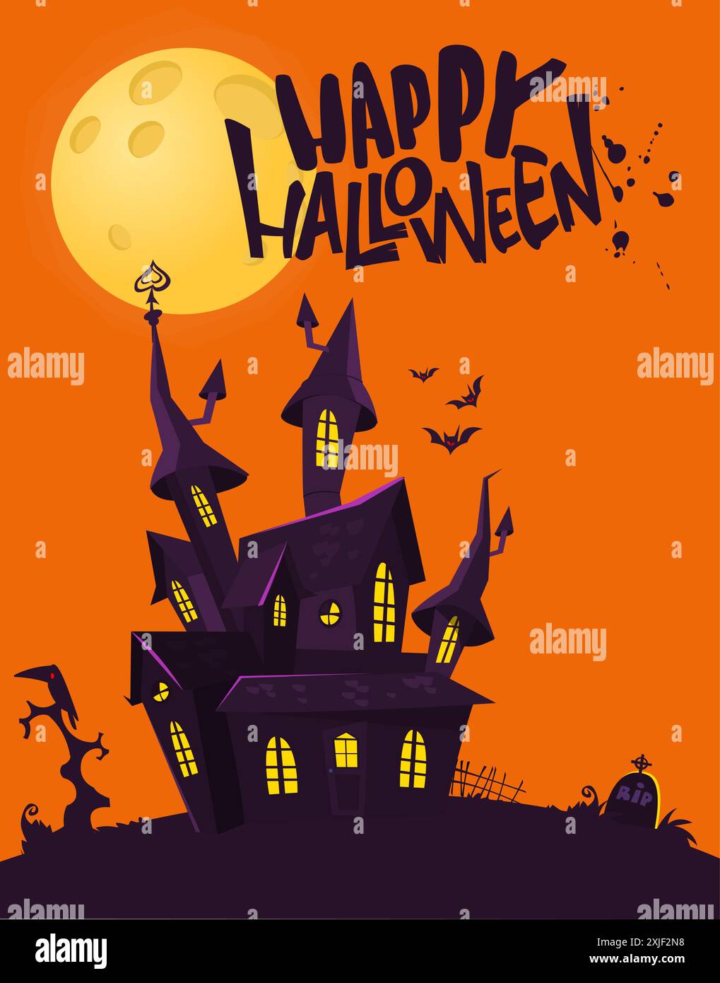 Halloween haunted house cartoon illustration. Vector horror scary ...