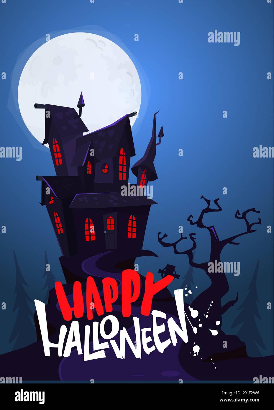 Halloween haunted house cartoon illustration. Vector horror scary ...