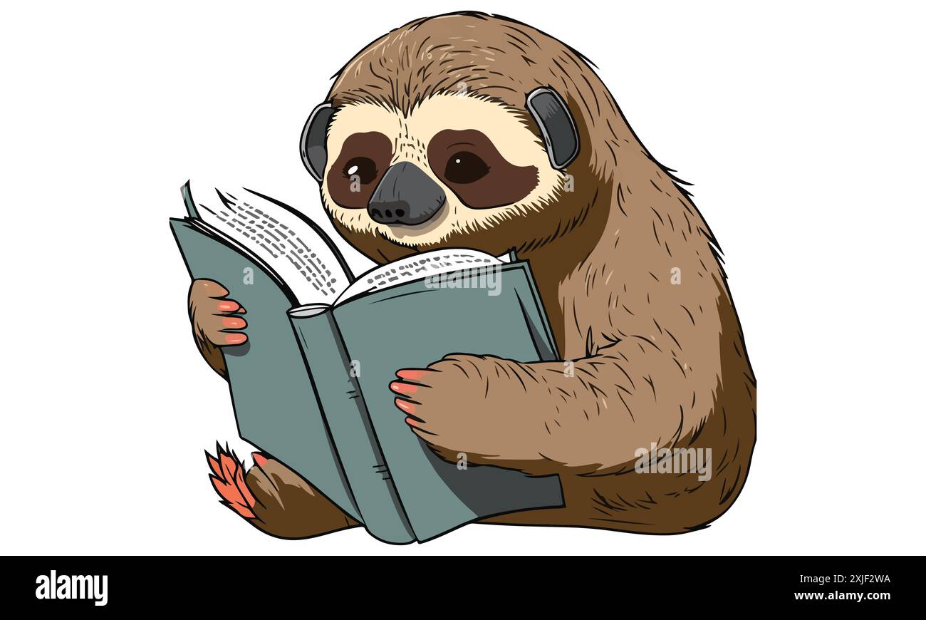 Sloth Reading A Book Vector Illustration Stock Vector Image & Art - Alamy