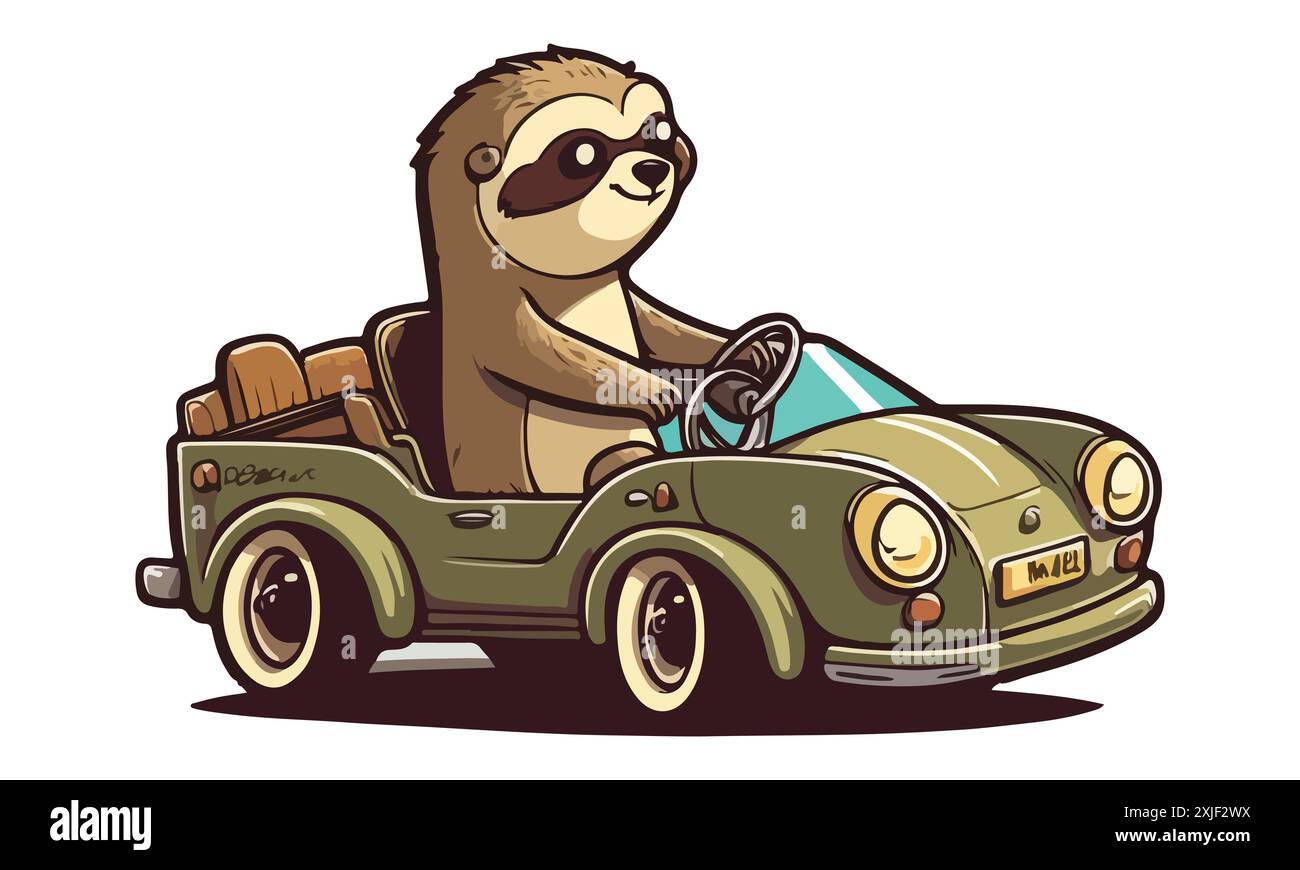 Sloth Riding A Car Vector Illustration Stock Vector Image & Art - Alamy