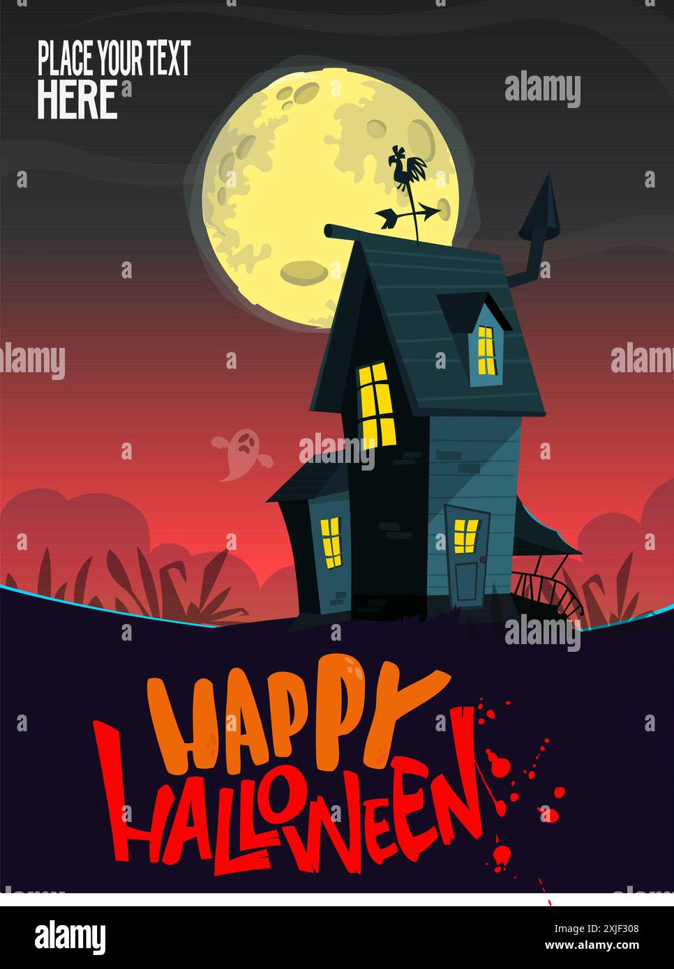 Halloween haunted house cartoon illustration. Vector horror scary ...
