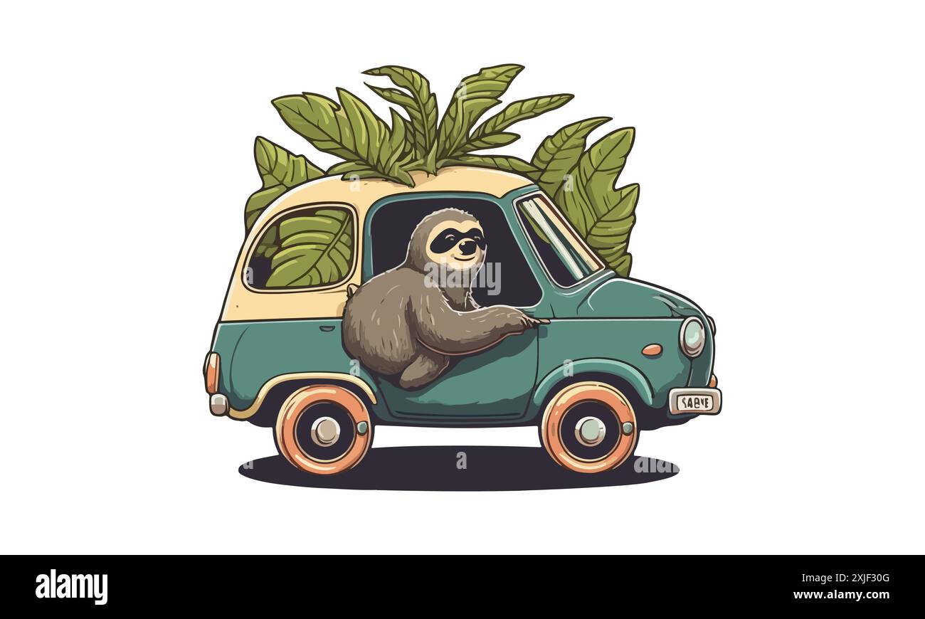 Sloth Riding A Car Vector Illustration Stock Vector Image & Art - Alamy