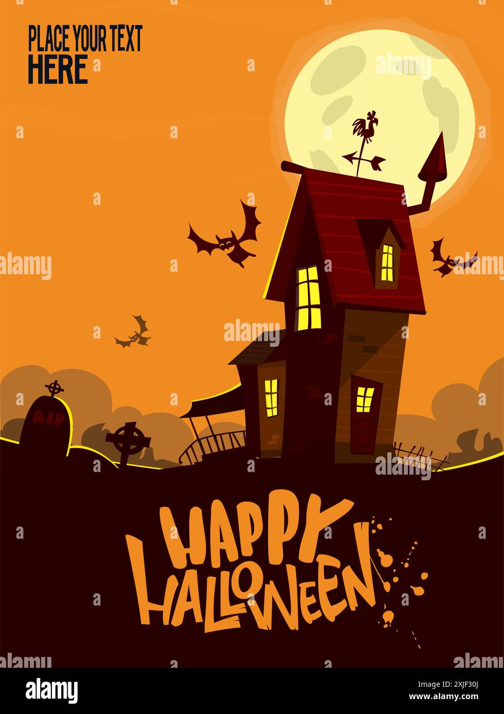Halloween haunted house cartoon illustration. Vector horror scary ...