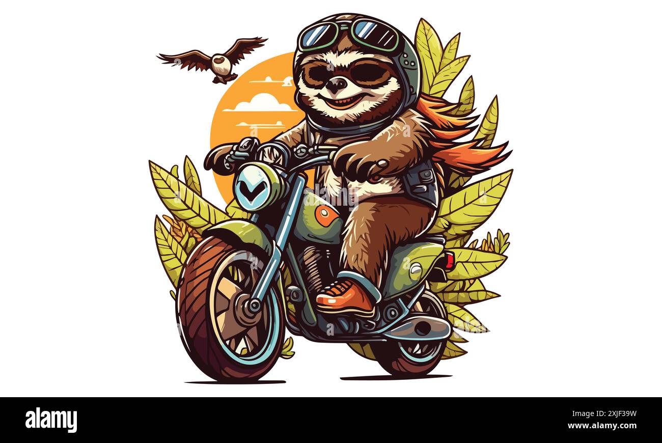 Sloth Riding A Motorcycle Vector Illustration Stock Vector Image & Art ...